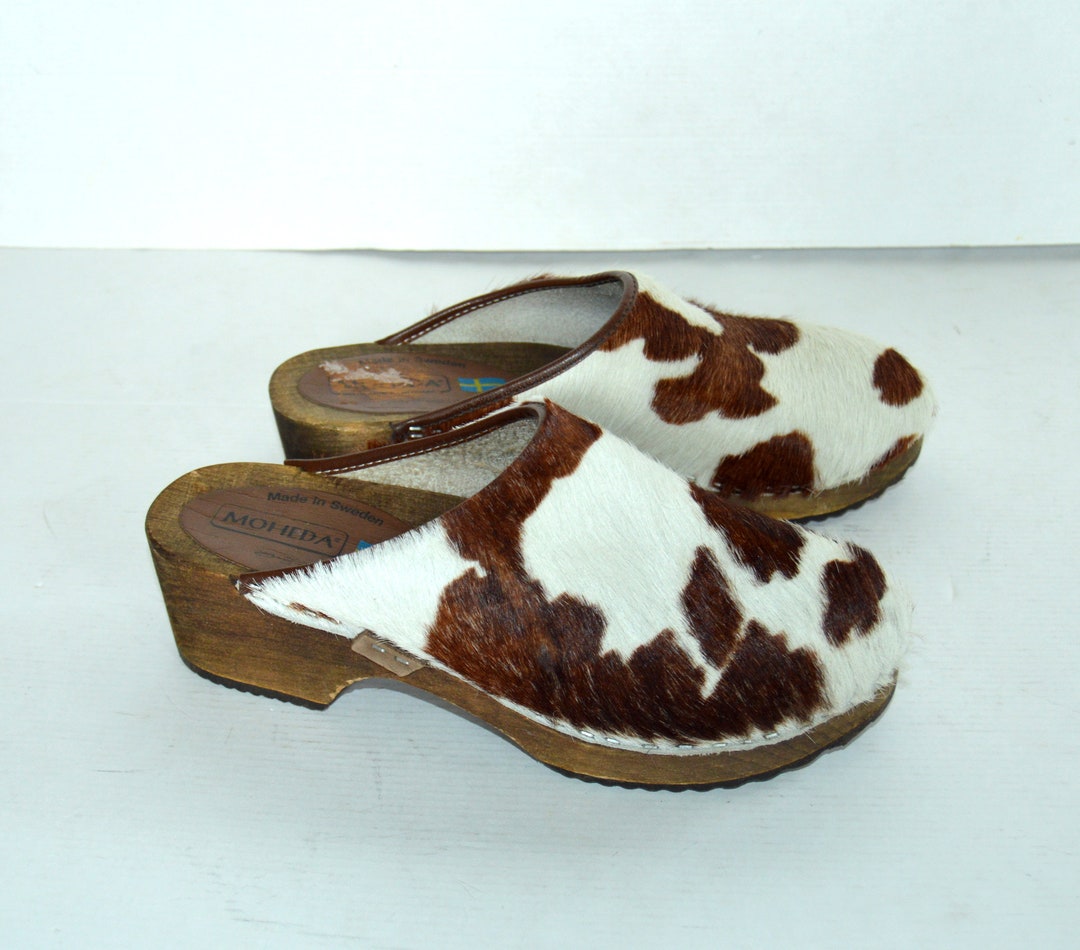 Swedish Wooden Clogs Vintage Clogs With Natural Furry Leather Slip on ...