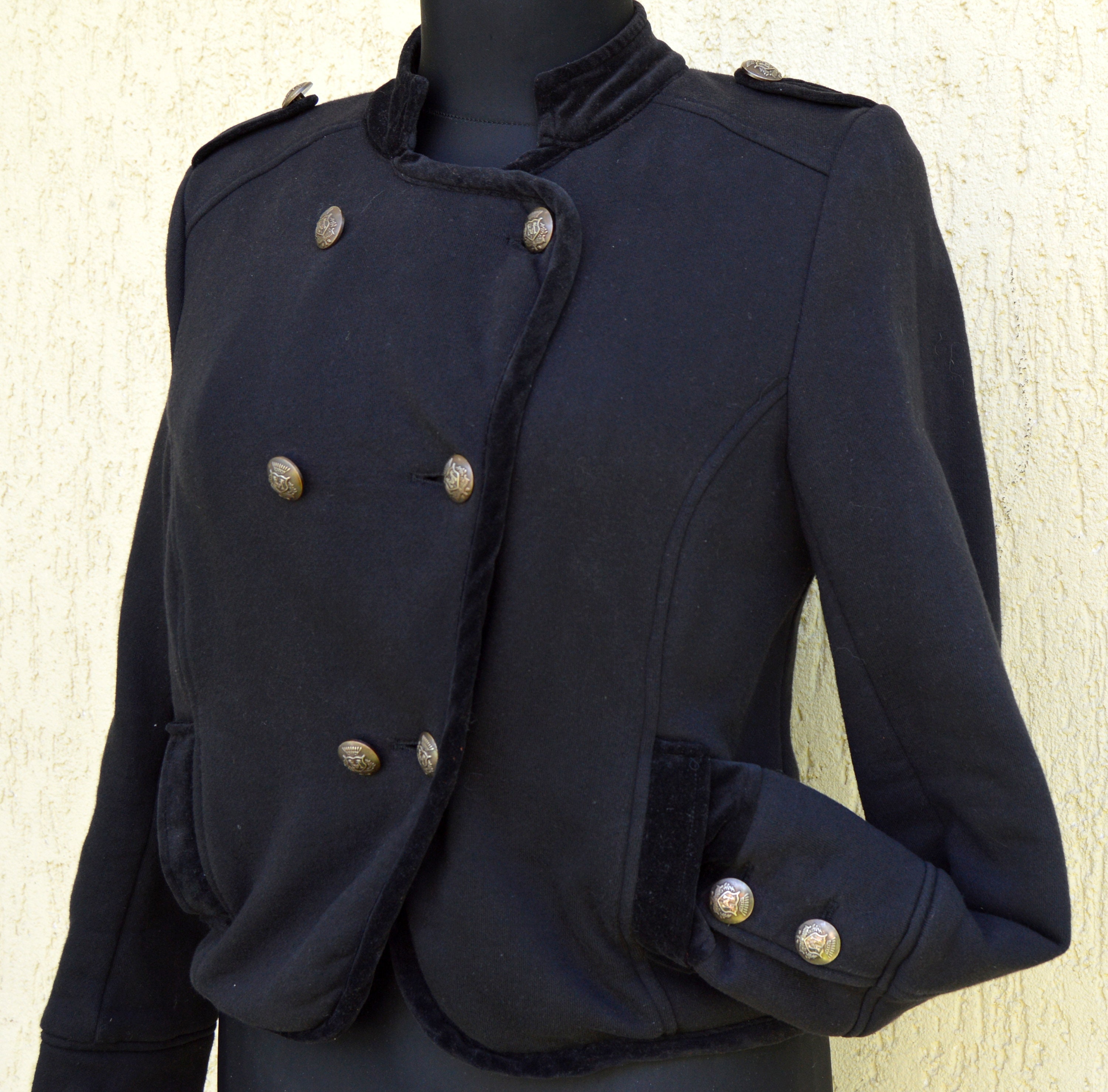 Vintage Marching Band Jacket Black Velvet Trim Fitted Military Women ...