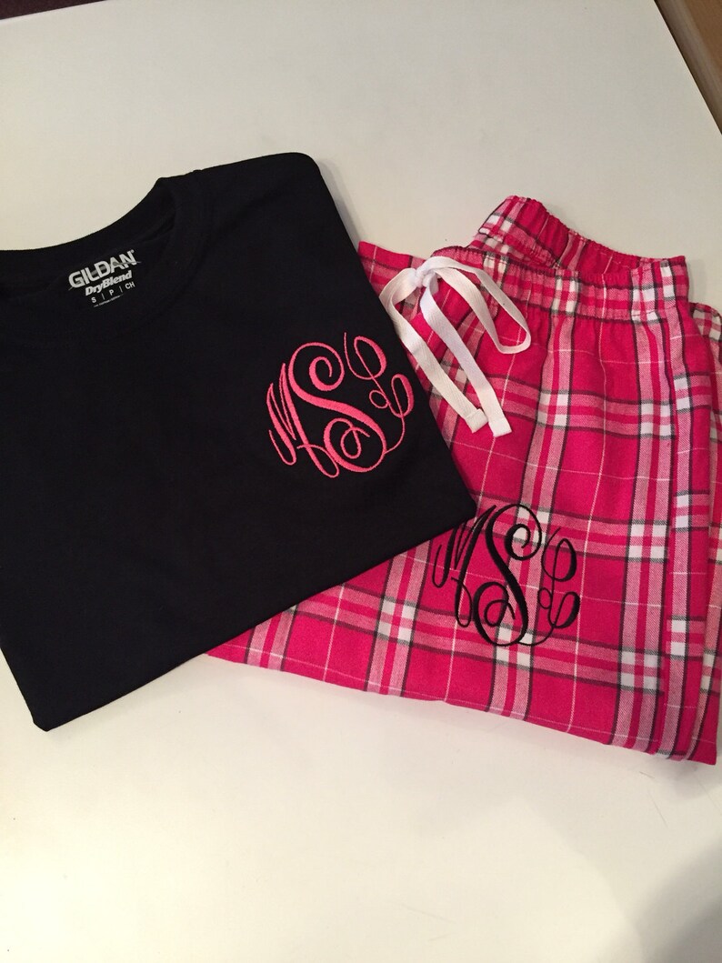 Matching Set - Monogrammed Hot Pink Plaid Pajama Pants With Short ...
