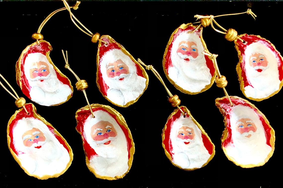 Oyster Shell Ornament Santa Claus Hand Painted Detailed Portraits of ...