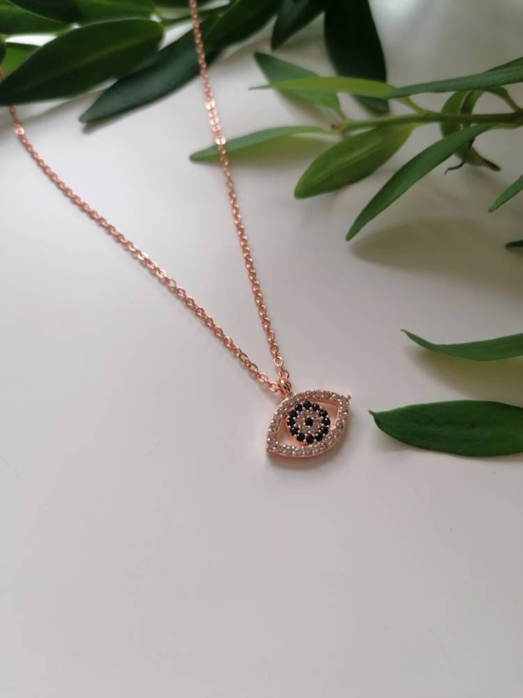 Classic Nazar Evil Eye Necklace / Rose Gold or Silver / Embedded With ...
