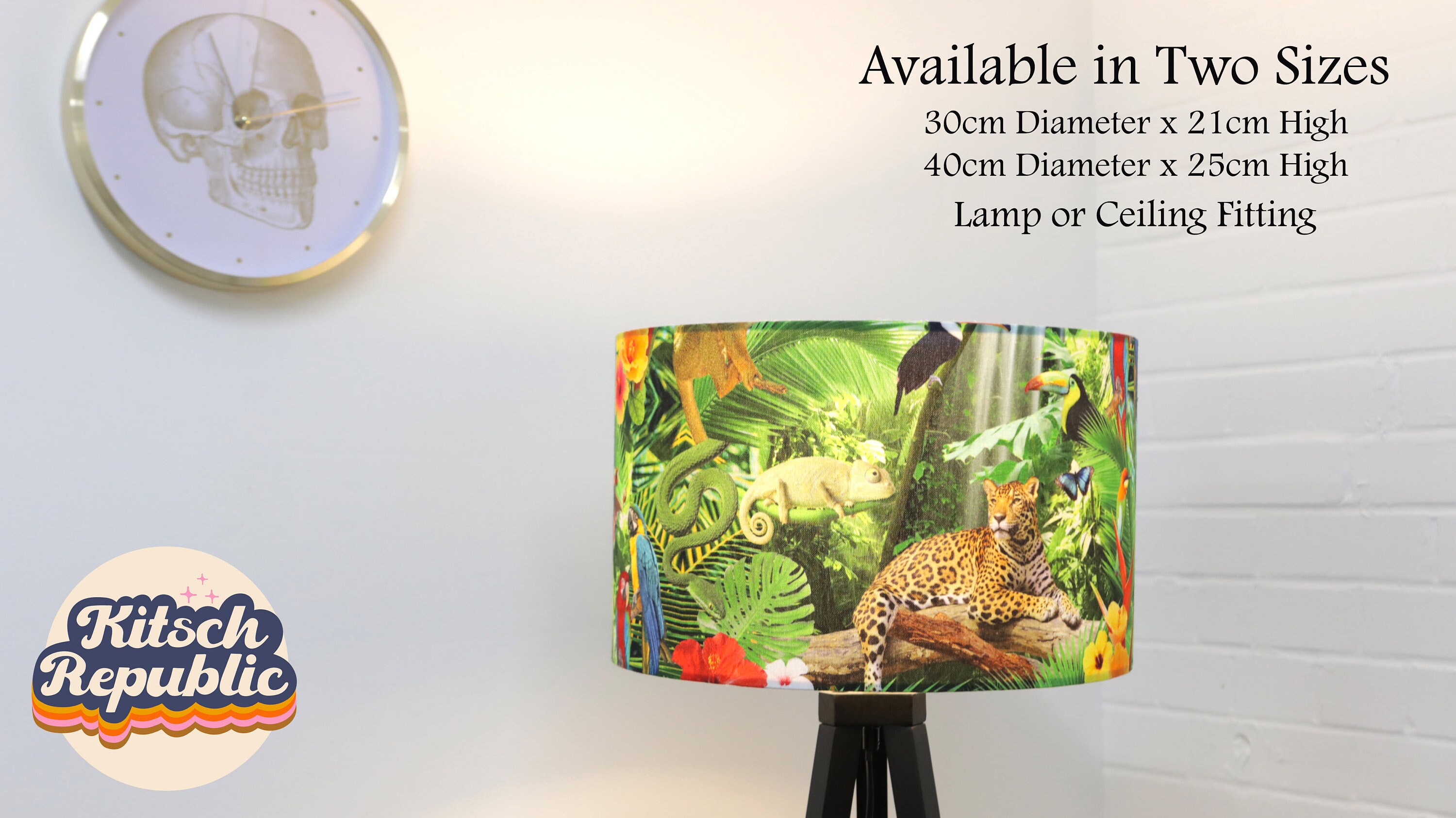 Green Tropical Lampshade Leopard Monkey Frog 30cm 40cm Drum | Etsy
