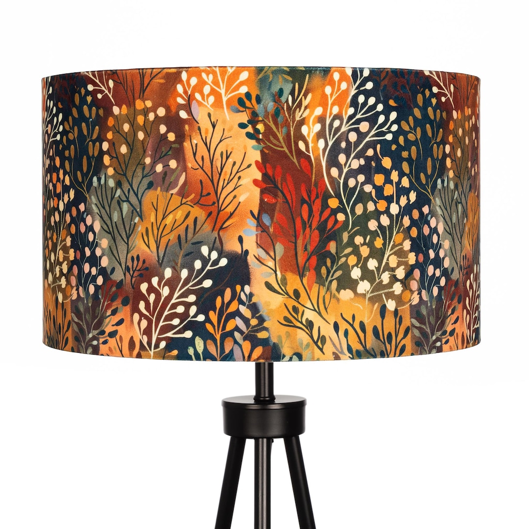 Autumn Trees Print Velvet Lampshade Brown Orange Autumnal 25cm 30cm ...