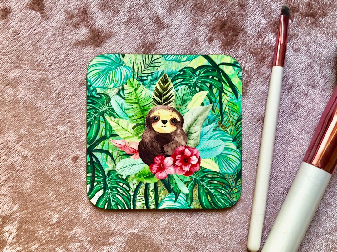 Sloth Coaster Tropical Leaves Green Flowers Cute Sloths Free - Etsy