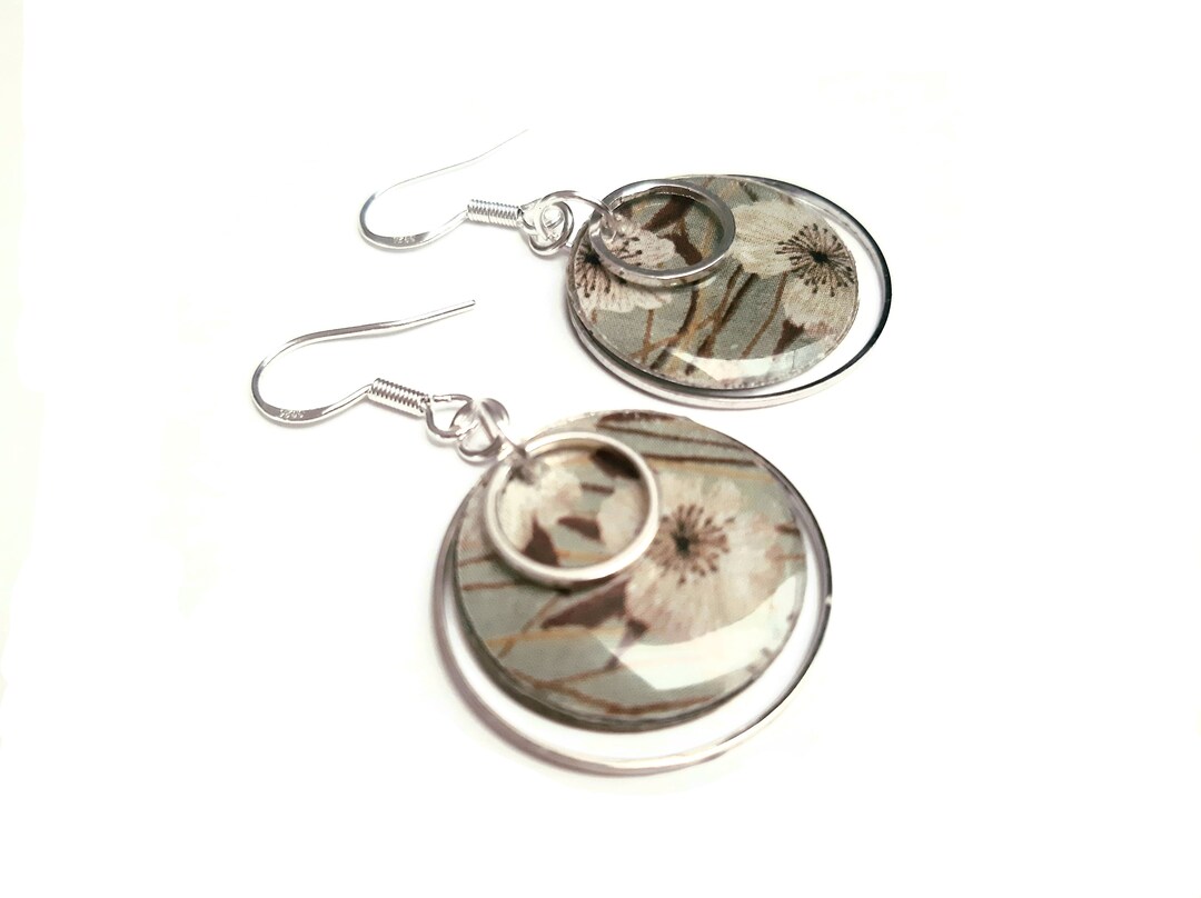 Lisa Earrings Hooks Silver 925 Resin Floral Pattern - Etsy