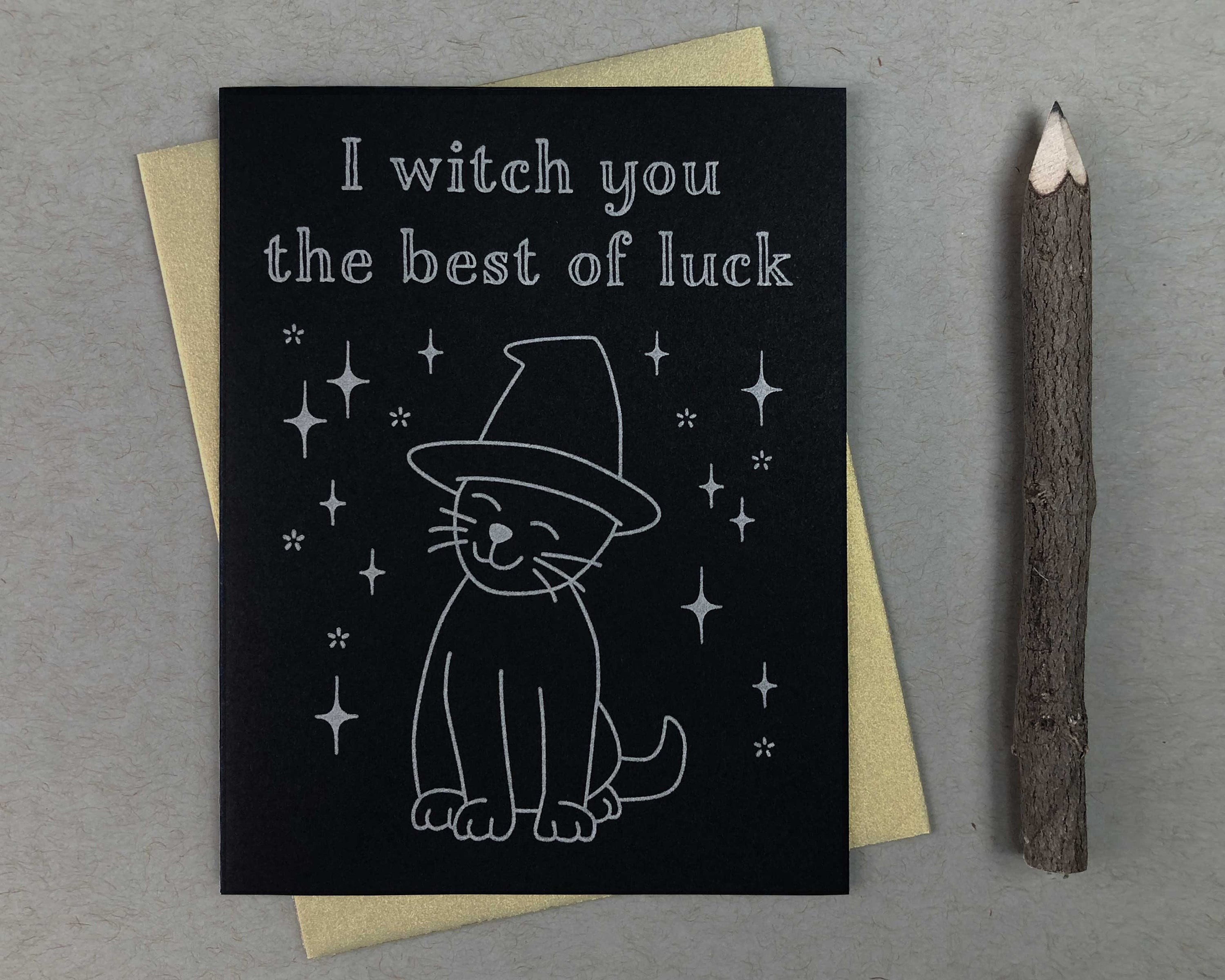 Cat Good Luck Card Witch Cat Card Pastel Goth Letterpress - Etsy