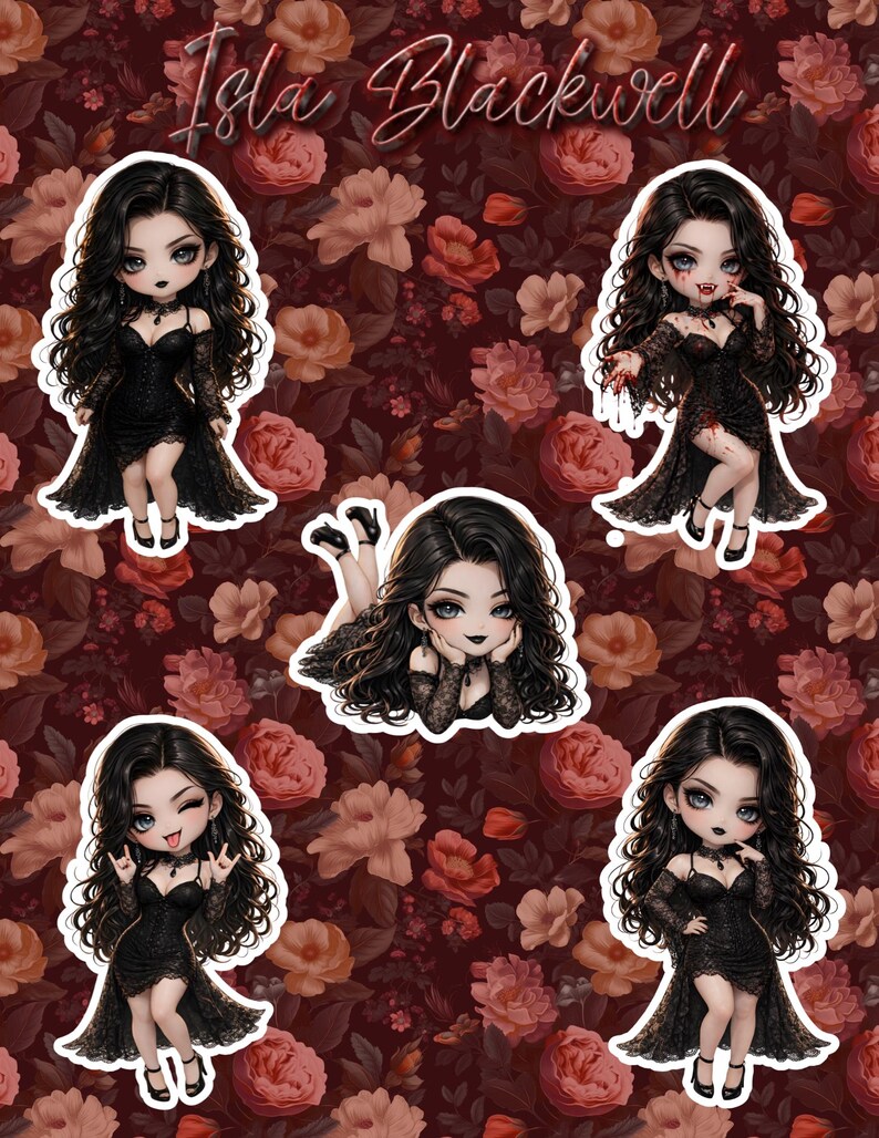 Vampire Girl PNG Set | 5 Gothic Chibi Vampire PNG Files | Instant ...