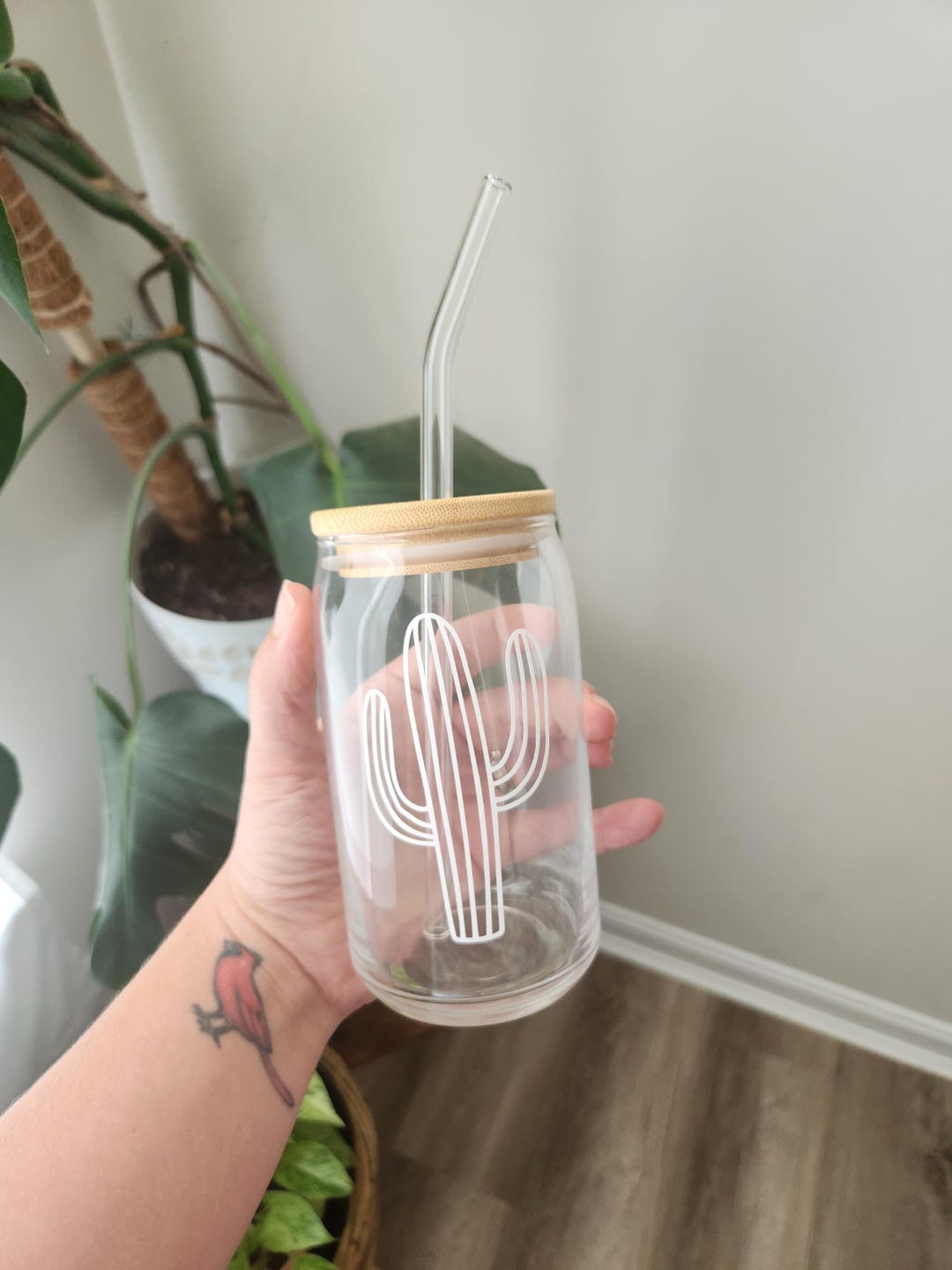 Cactus Drinking Glass With Lid and Straw | Glassware | Cactus Cup ...