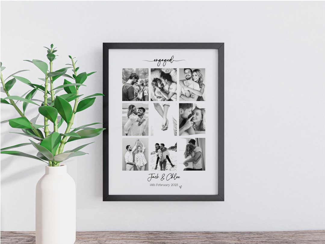 Engaged Photo Frame, Personalised Engagement Photo Collage Gift, Gift ...