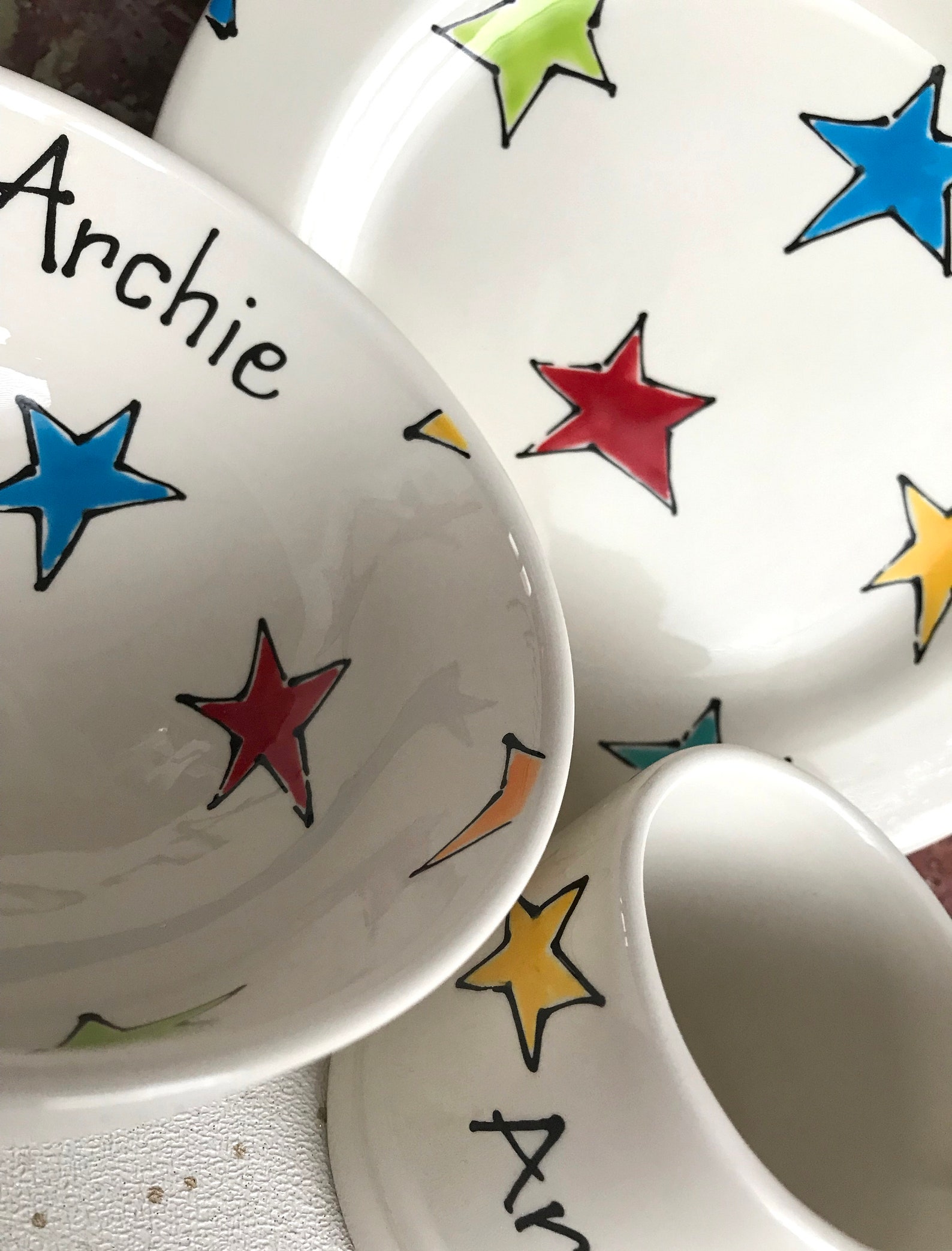 Personalised Child Dinner Set, Ceramic Plates & Bowl Set, Gift for ...