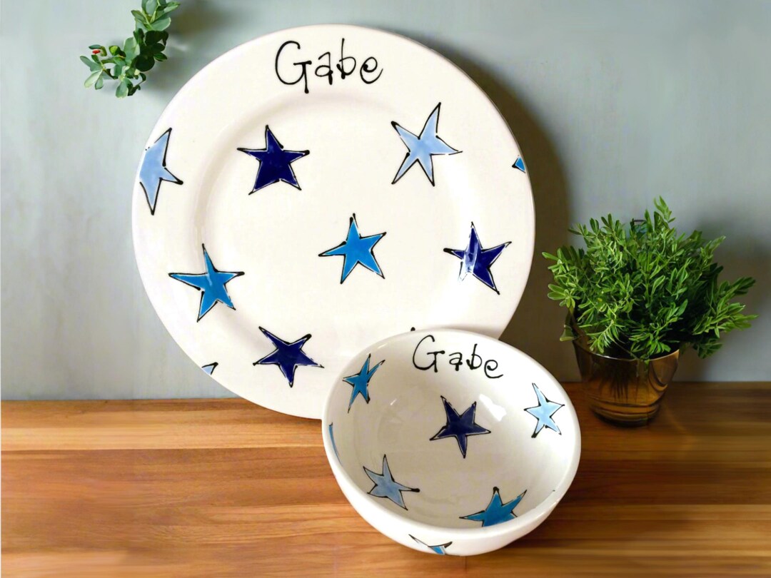 Personalised Snack Set, Ceramic Plates & Bowl Set, Dinner Set, Ceramic ...
