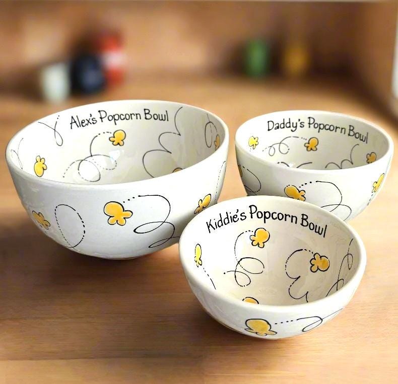 Personalized Ceramic Popcorn Bowl: Hand-painted Movie Night Tub - Etsy
