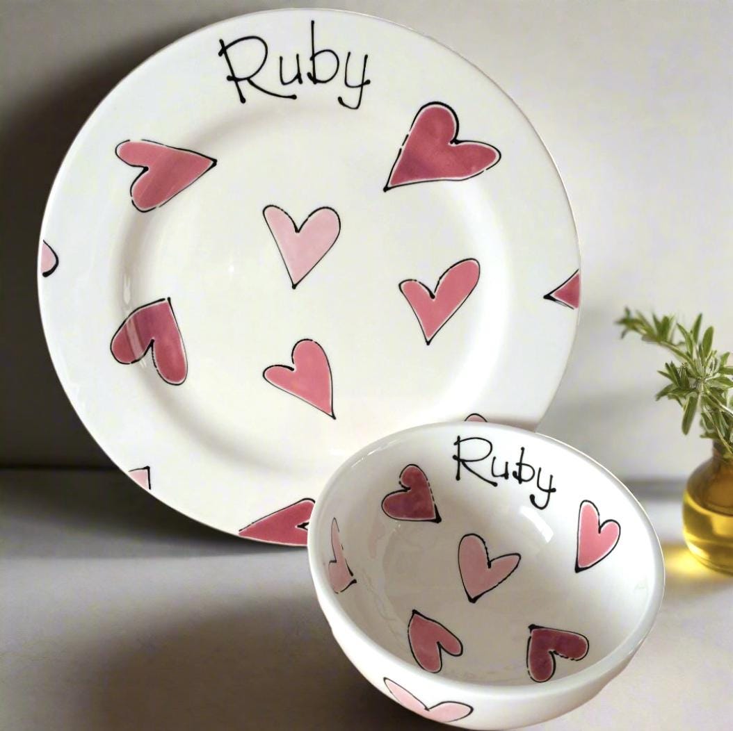 Personalised Snack Set, Ceramic Plates & Bowl Set, Dinner Set, Ceramic ...