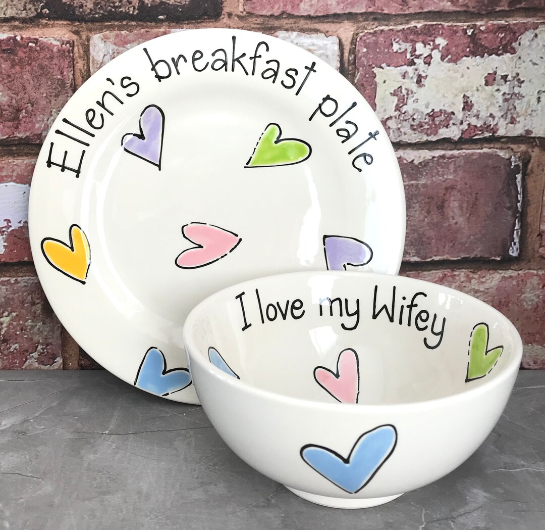 Personalised Snack Set Ceramic Plates & Bowl Set Dinner Set - Etsy UK