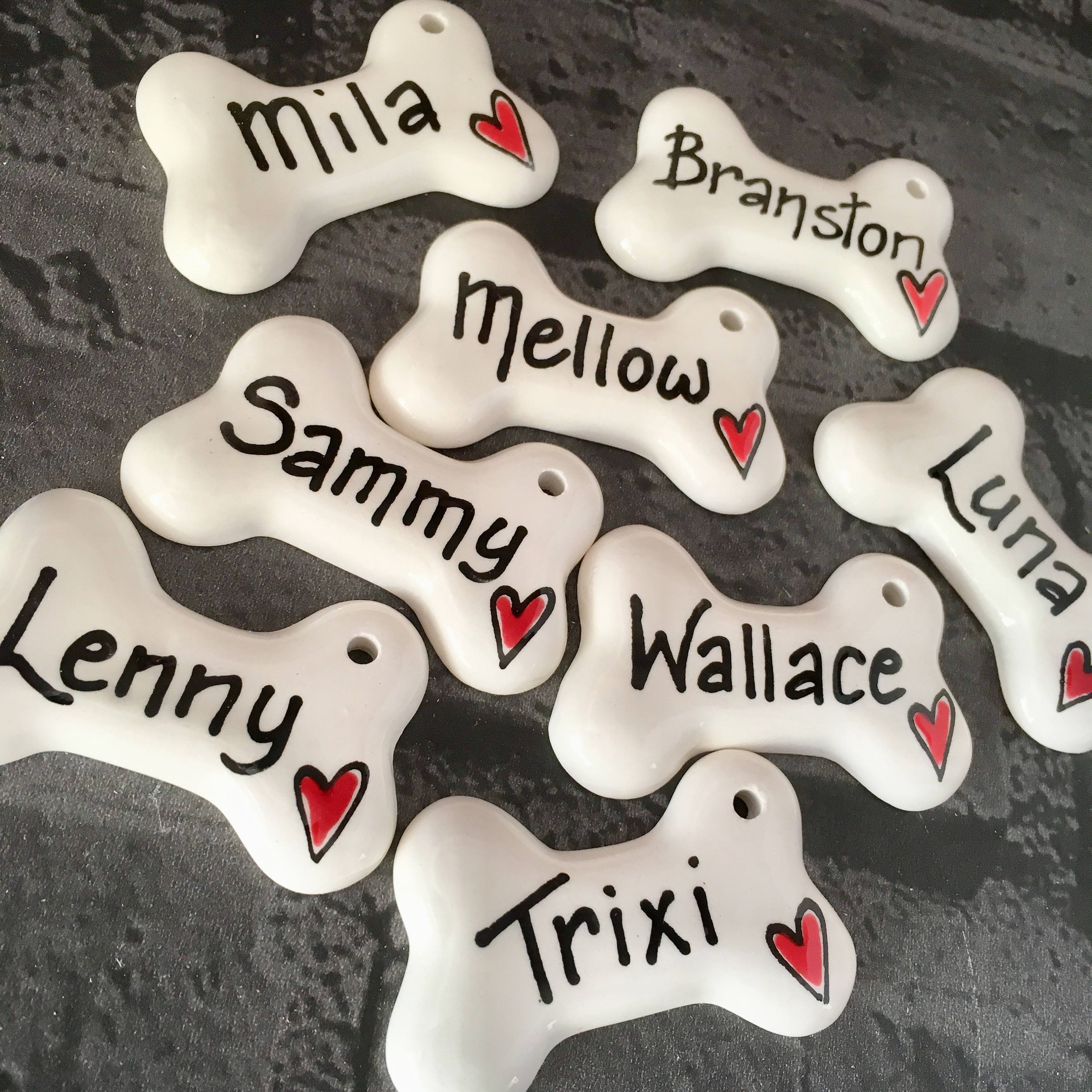 Personalised Dog Tag Ceramic Name Tag Bone Tag Heart Tag | Etsy