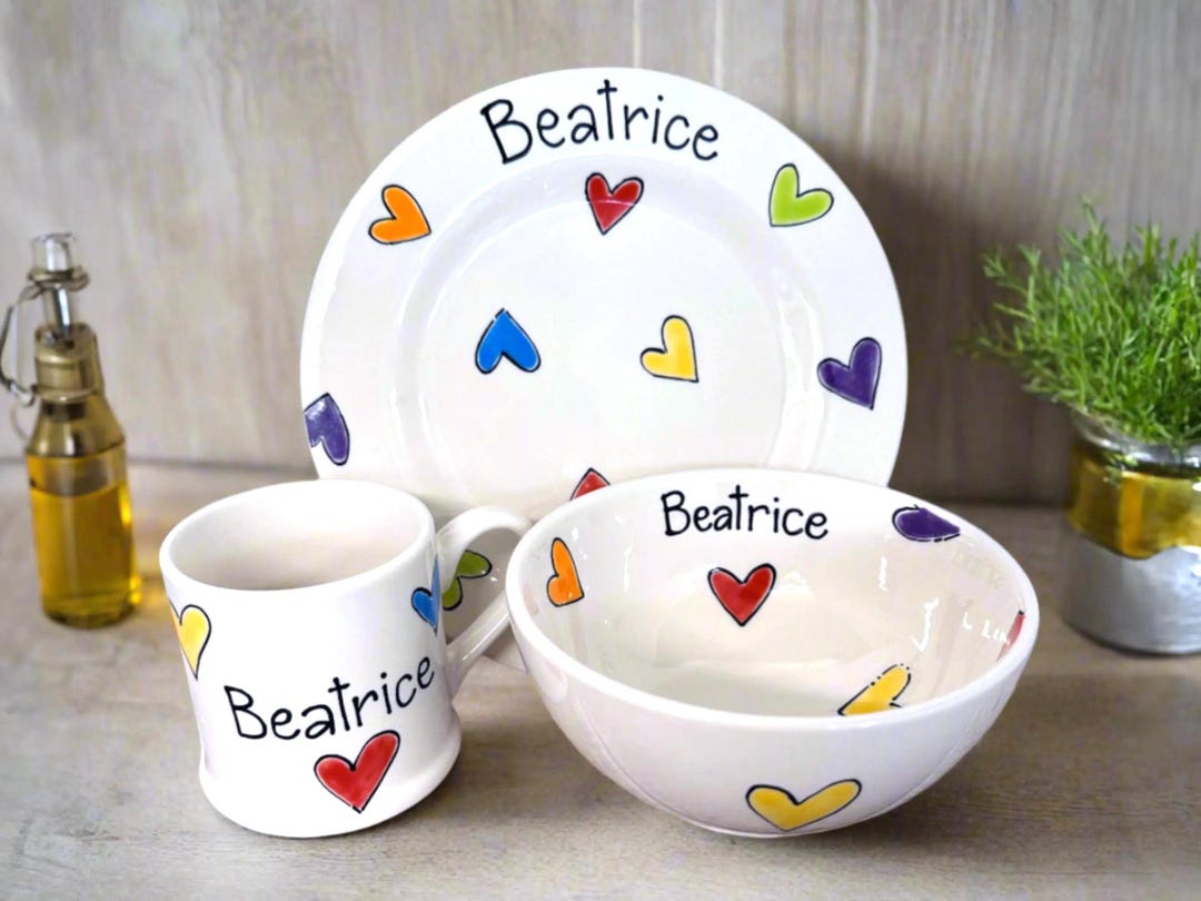 Personalised Child Dinner Set, Ceramic Plates & Bowl Set, Gift for ...