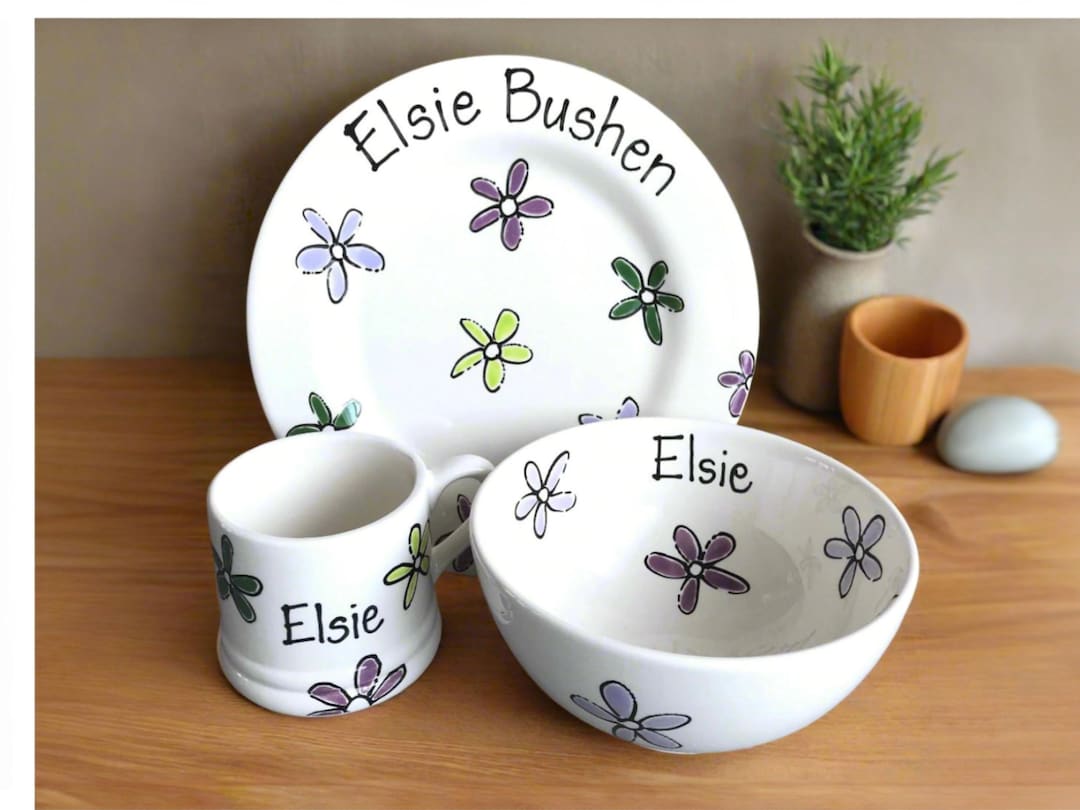 Personalised Child Dinner Set, Ceramic Plates & Bowl Set, Gift for ...
