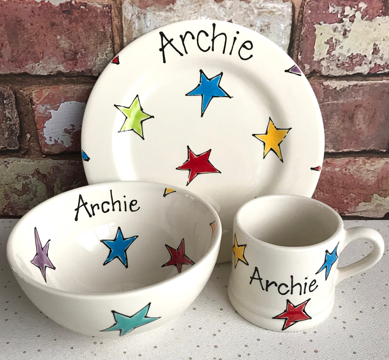 Personalised Child Dinner Set, Ceramic Plates & Bowl Set, Gift for ...