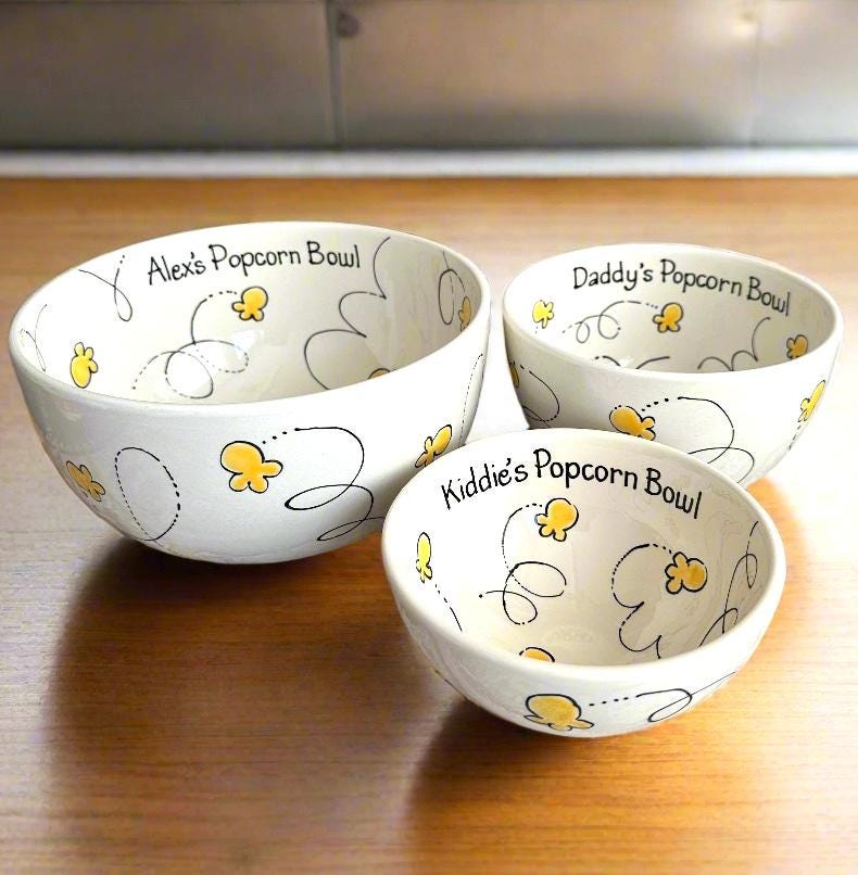 Personalized Ceramic Popcorn Bowl: Hand-painted Movie Night Tub - Etsy