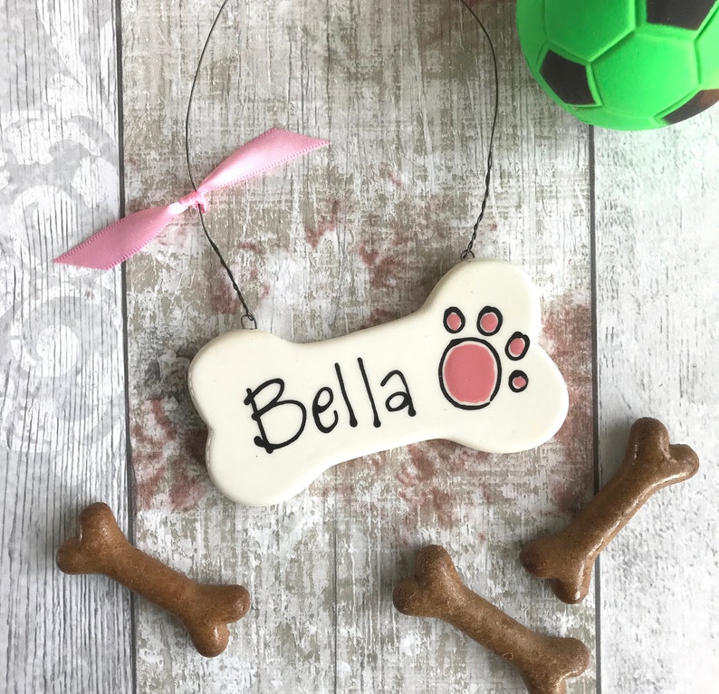 Personalised Dog Tag, Name Tag, Ceramic Bone Tag, Dog Gift, Puppy Gift ...