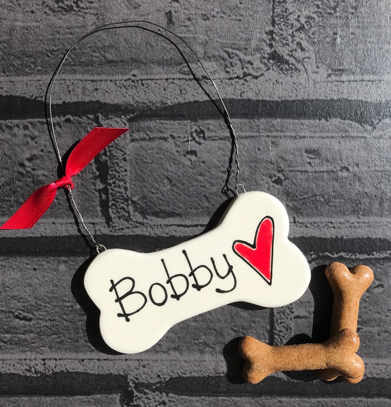Personalised Dog Tag, Name Tag, Ceramic Bone Tag, Dog Gift, Puppy Gift ...