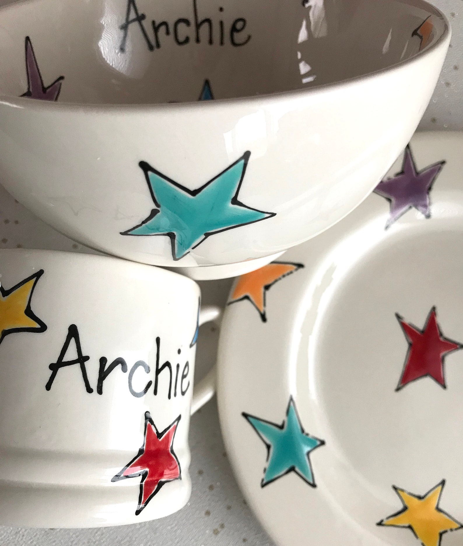 Personalised Child Dinner Set, Ceramic Plates & Bowl Set, Gift for ...