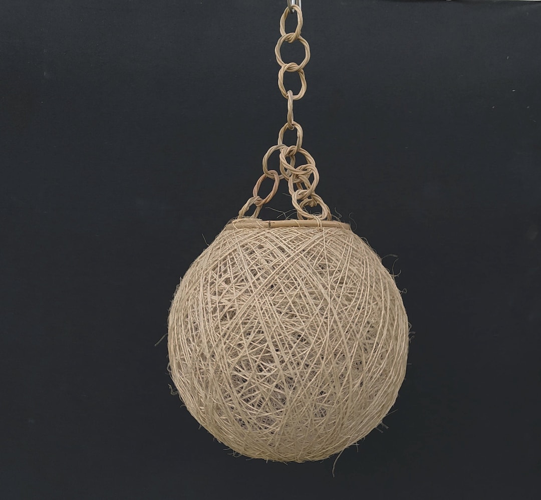 Large String Ball Pendant Lighting 70s / Woven Straw Wicker Chandelier ...