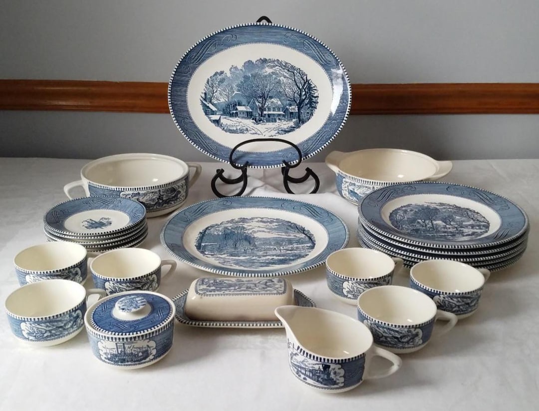 Vtg Currier & Ives Blue Choice of One - 13" or 12" Platter, Dinner ...