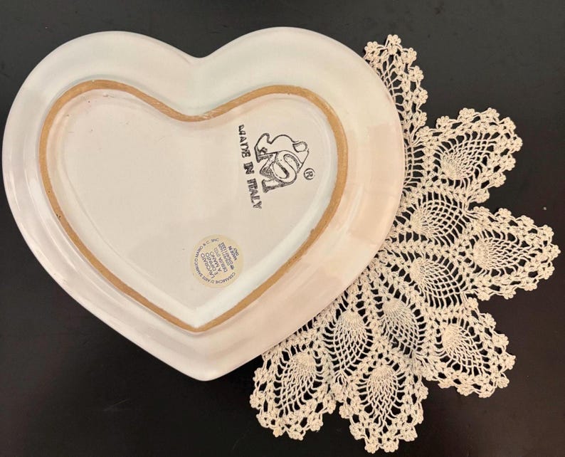 Vintage Mario Sambuco Ceramic Heart Trinket Dish Featuring Yellow Bird ...