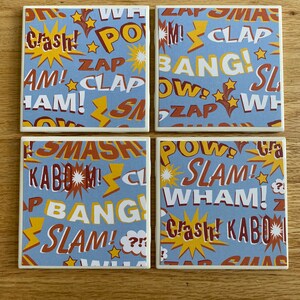 Superhero Words Tile Coasters, Ceramic Coasters, Man Cave Decor ...