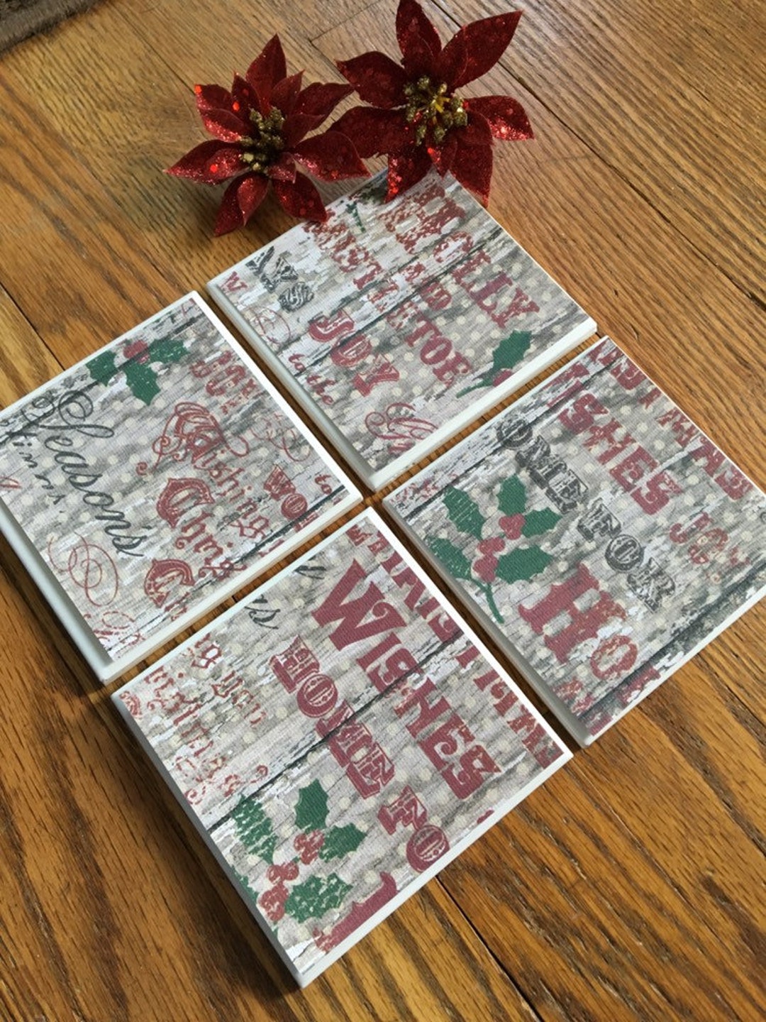 Rustic Christmas Coasters,drink Coasters, Tile Coasters, Coaster Set ...