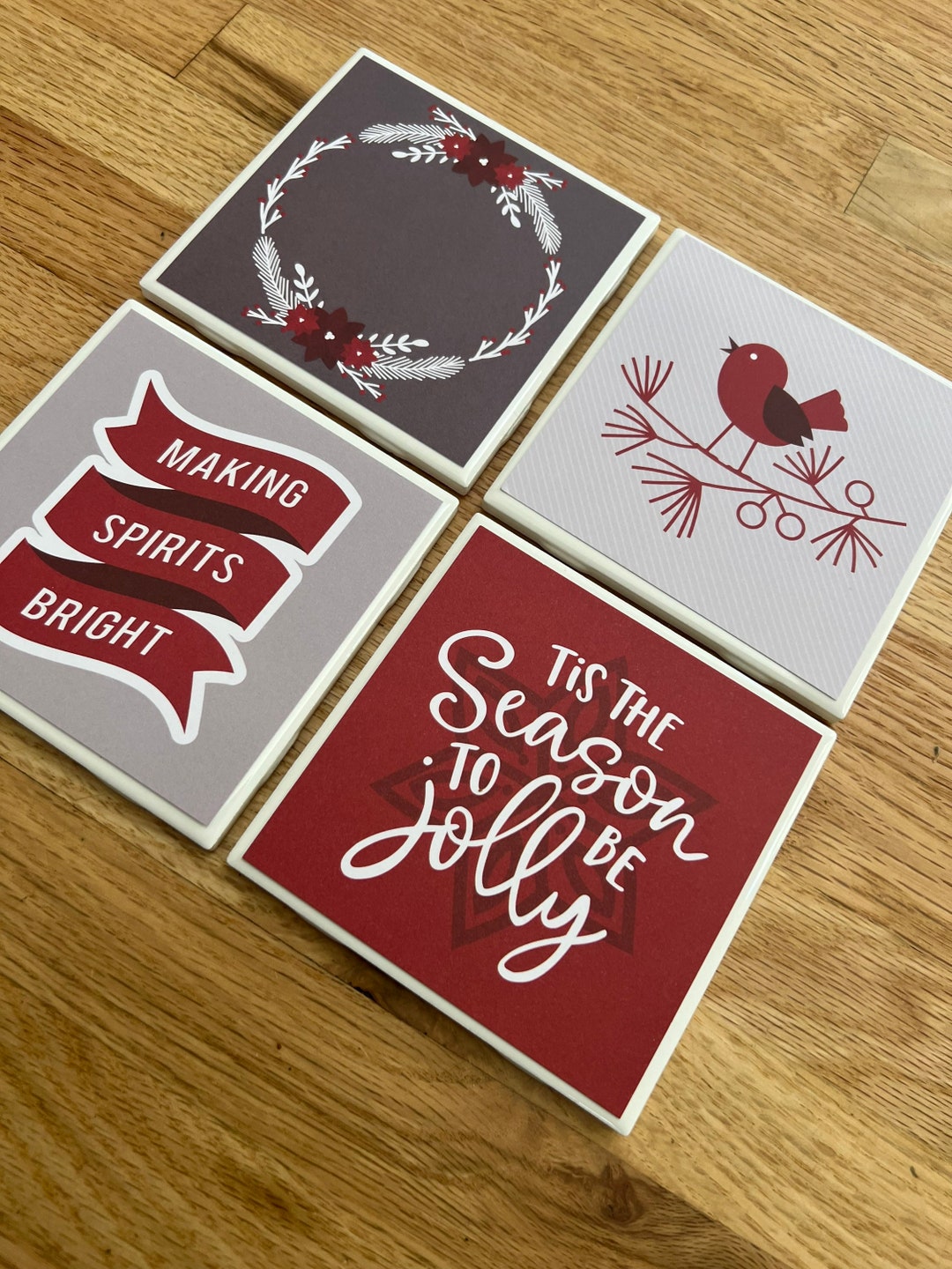 Mixed Christmas Set of 4 Tile Coasters, Ceramic Coasters, Christmas ...