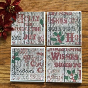 Rustic Christmas Coasters,drink Coasters, Tile Coasters, Coaster Set ...
