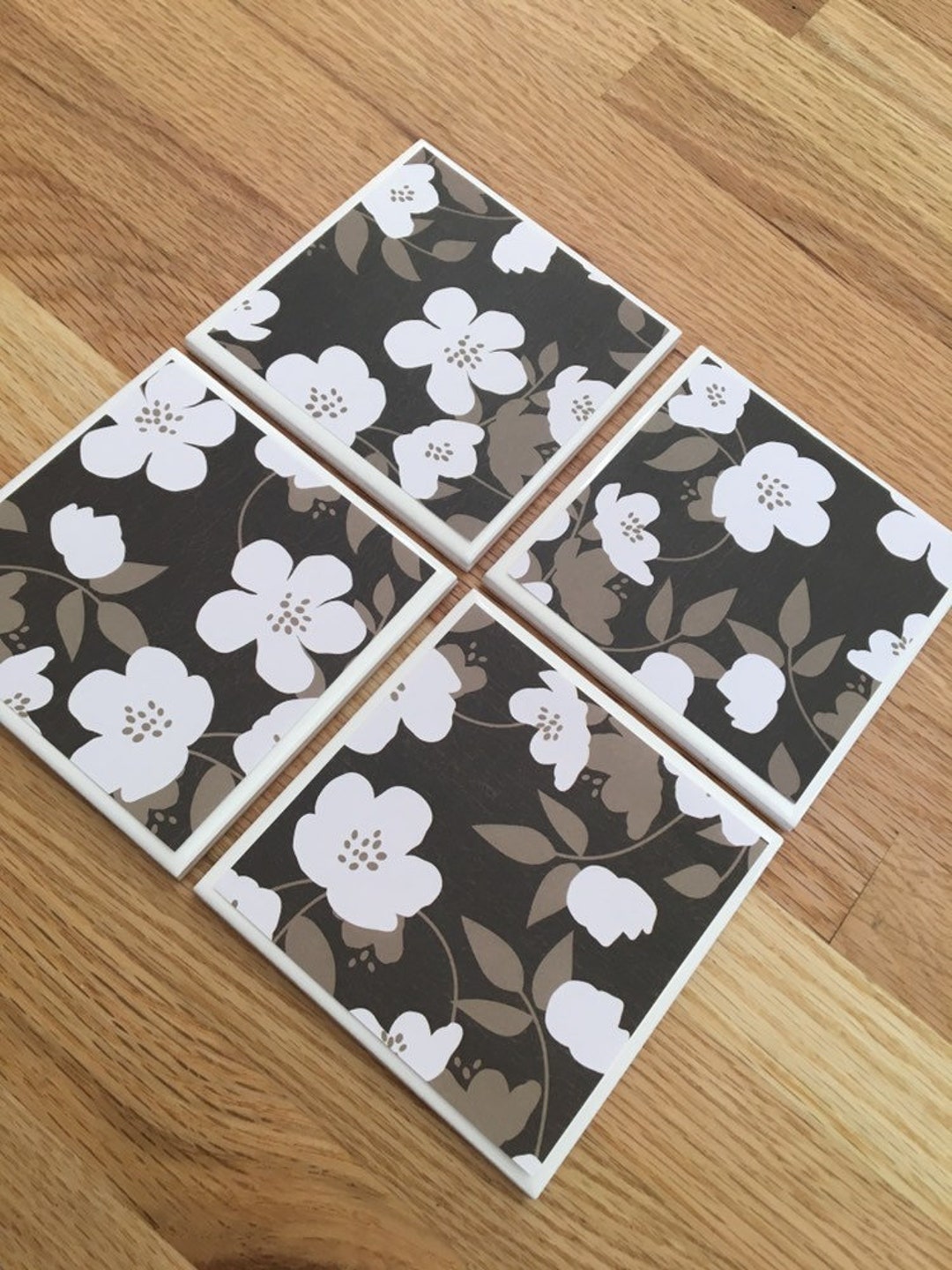 Flower ceramic coasters, tile coasters, drink coasters, square coasters ...