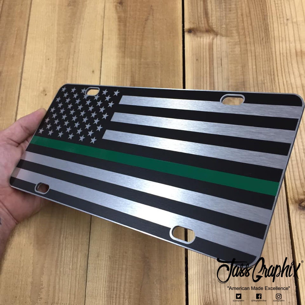 Thin Green Line American Flag License Plate Matte Black on - Etsy UK