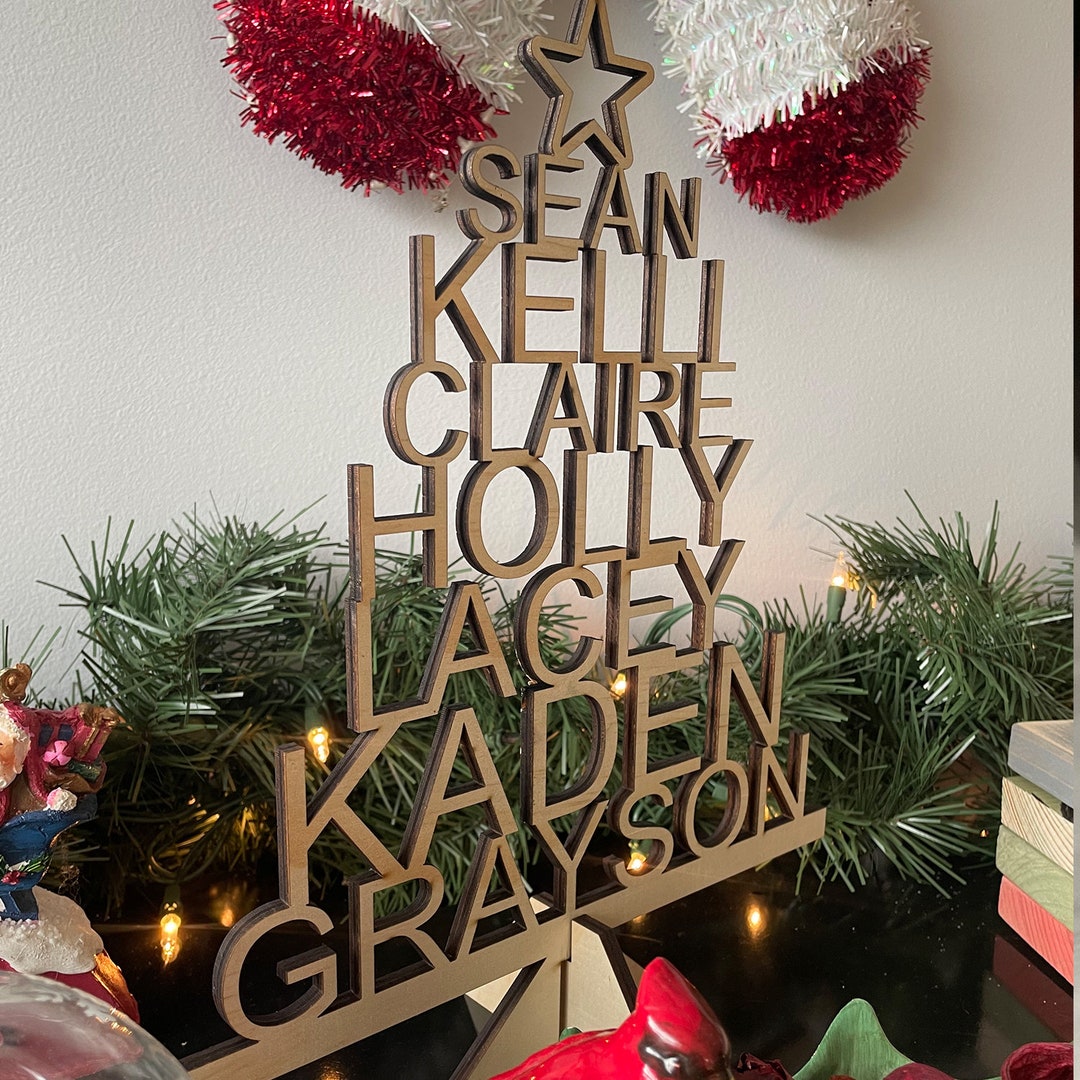 Personalized Wooden Christmas Tree Family Name Table Topper Custom ...