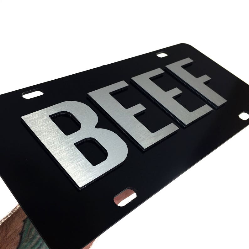 Beef License Plate Brushed Aluminum on Black 2-D Farmer Heavy - Etsy