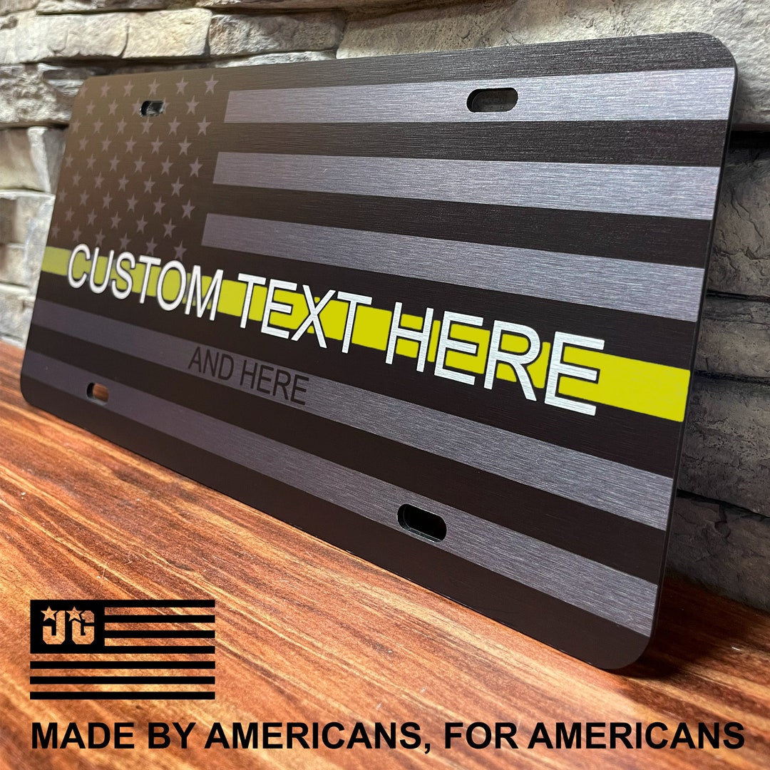 Custom Thin Yellow Line American Flag License Plate - Personalized ...