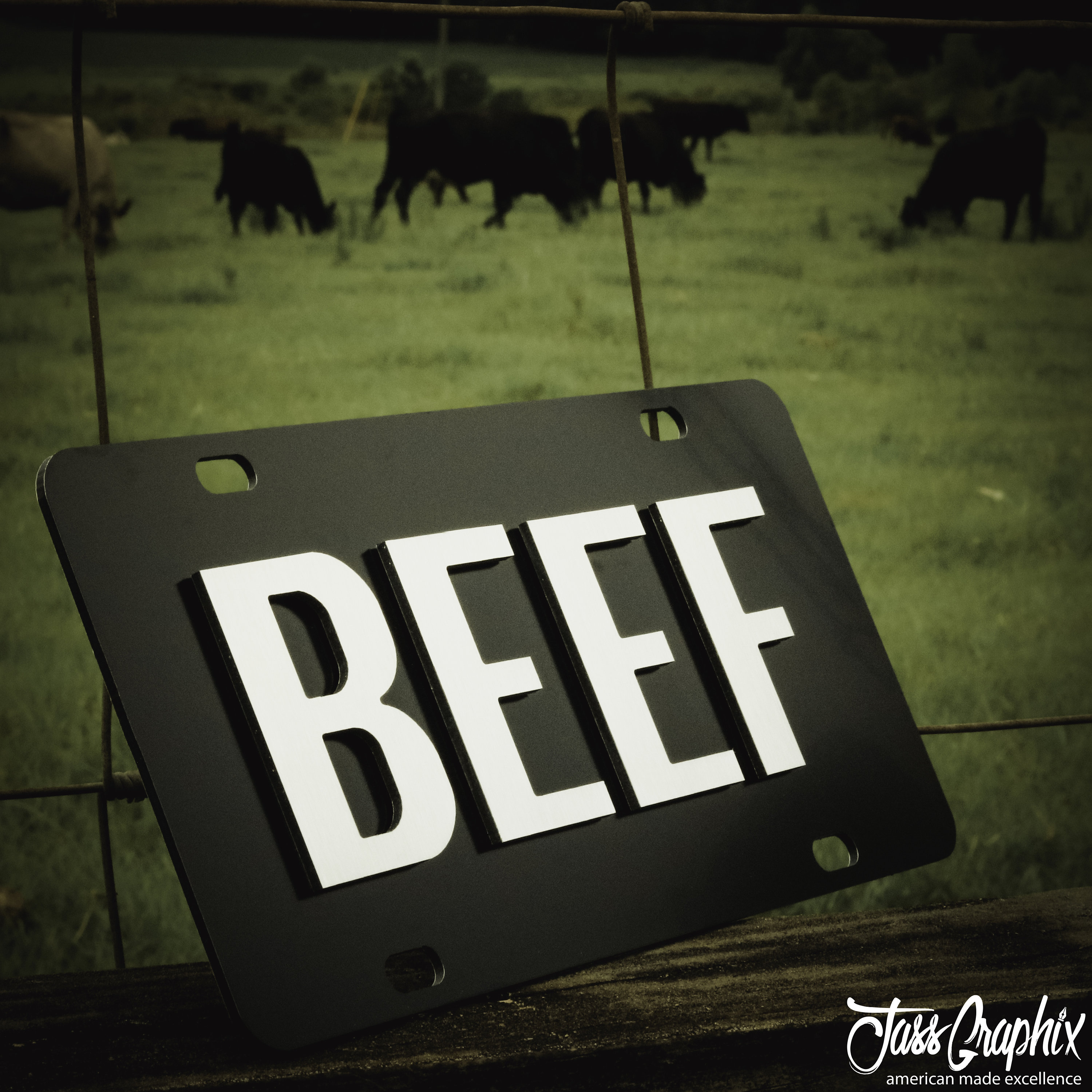 Beef License Plate Brushed Aluminum on Black 2-D Farmer Heavy - Etsy