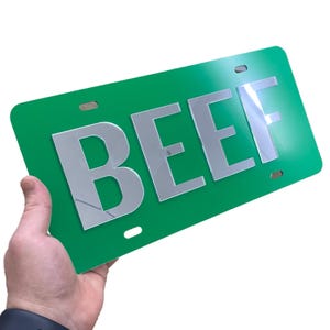 Beef License Plate Brushed Aluminum on Black 2-D Farmer Heavy Duty - Etsy