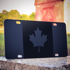 Canadian Flag License Plate Matte Black on 1/8" Black Heavy Duty ...