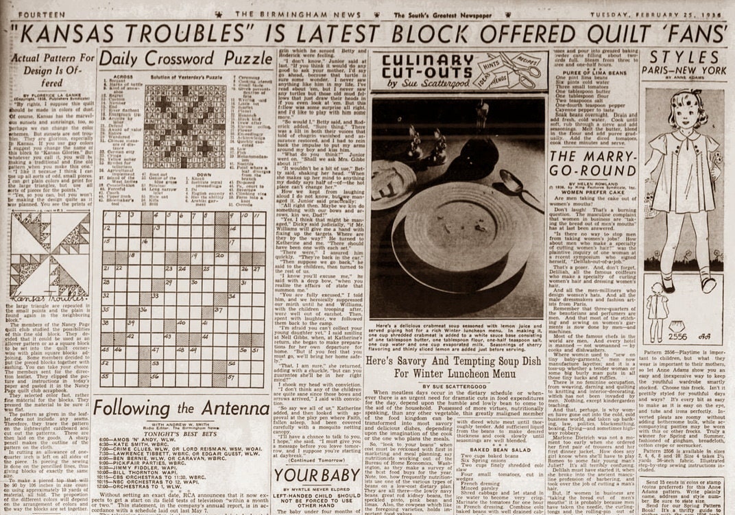 Patchwork Patterns and Newspaper Stories ~ February 1936 - Etsy