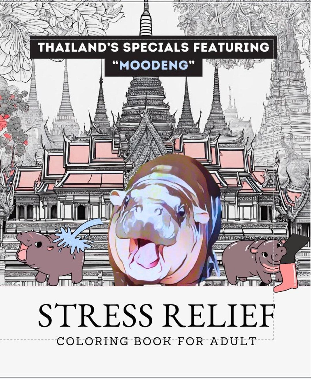 Coloring Book for Stress Relief Moodeng Thailand - Etsy