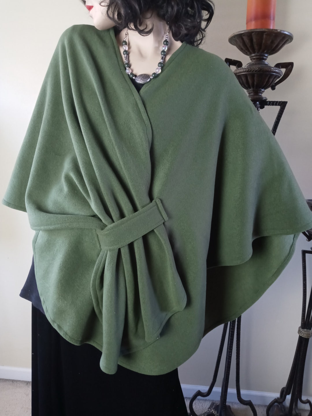 Women's Wrap/winter Wrap/ruana Wrap/olive Green Wrap/fleece Wrap/women ...