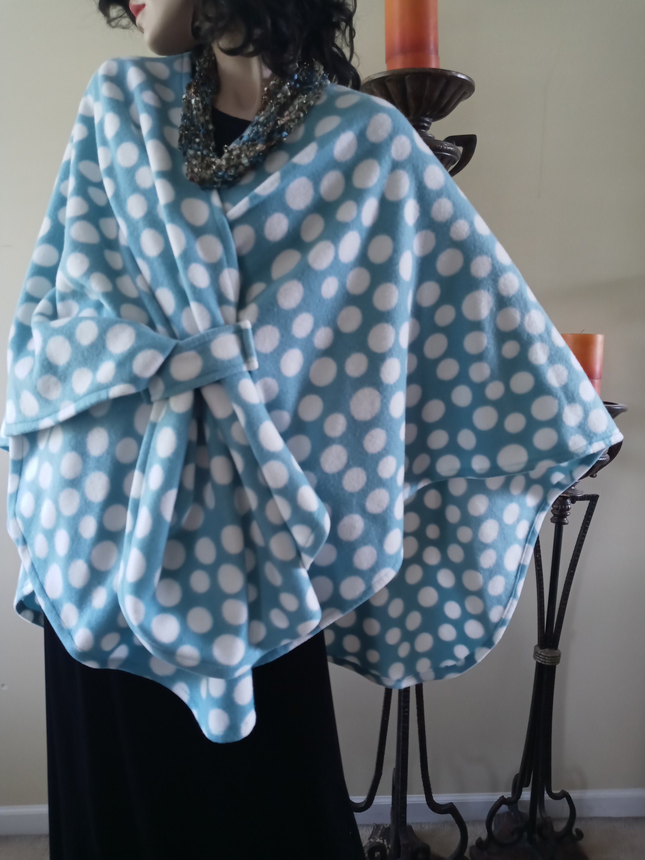 Women Wrap/all Season Wrap/ruana/polka Dot Wrap/fleece Wrap/women Poncho/lightweight Jacket ...
