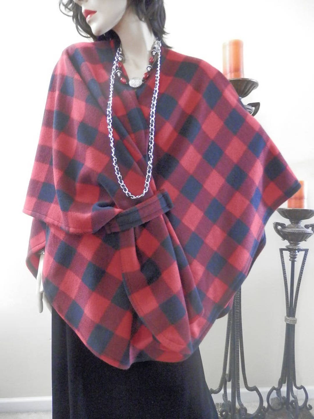 Winter Wrap/women Wrap/red/black/buffalo Print/ruana Wrap/women Poncho ...