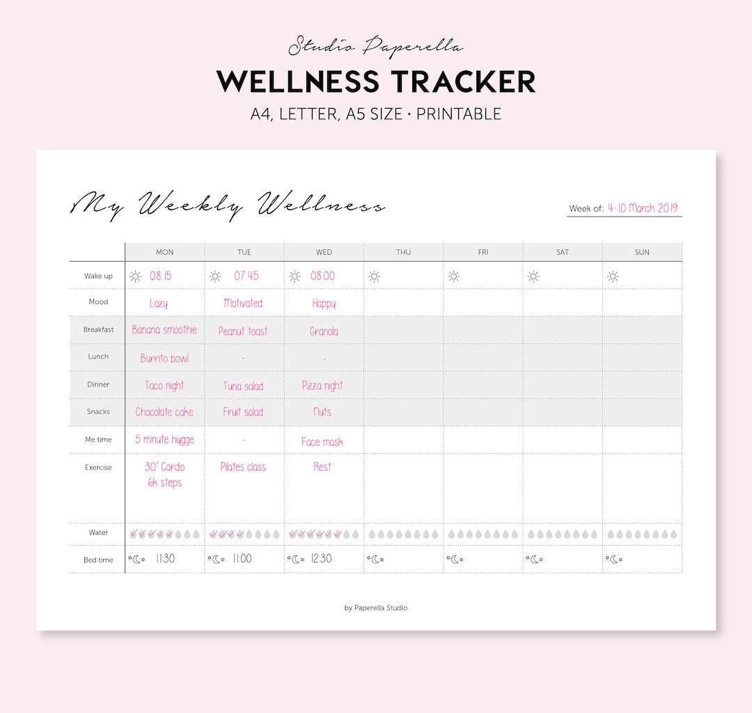 Printable Weekly Wellness Journal, Wellness Planner , Weekly Layout ...
