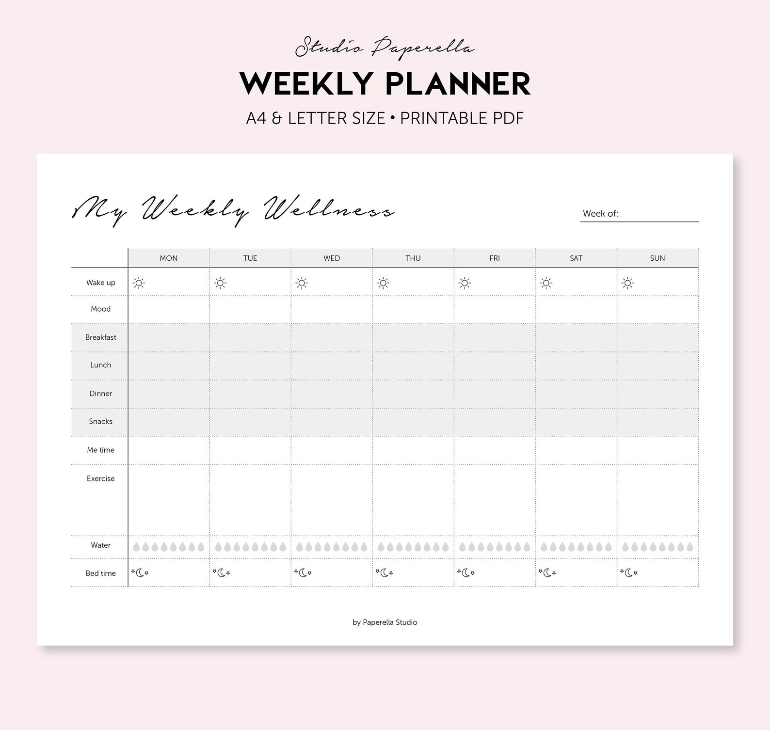 Printable Weekly Wellness Journal, Wellness Planner , Weekly Layout ...