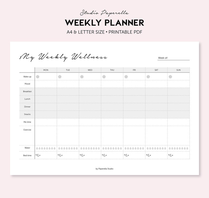 Printable Weekly Wellness Journal, Wellness Planner , Weekly Layout ...