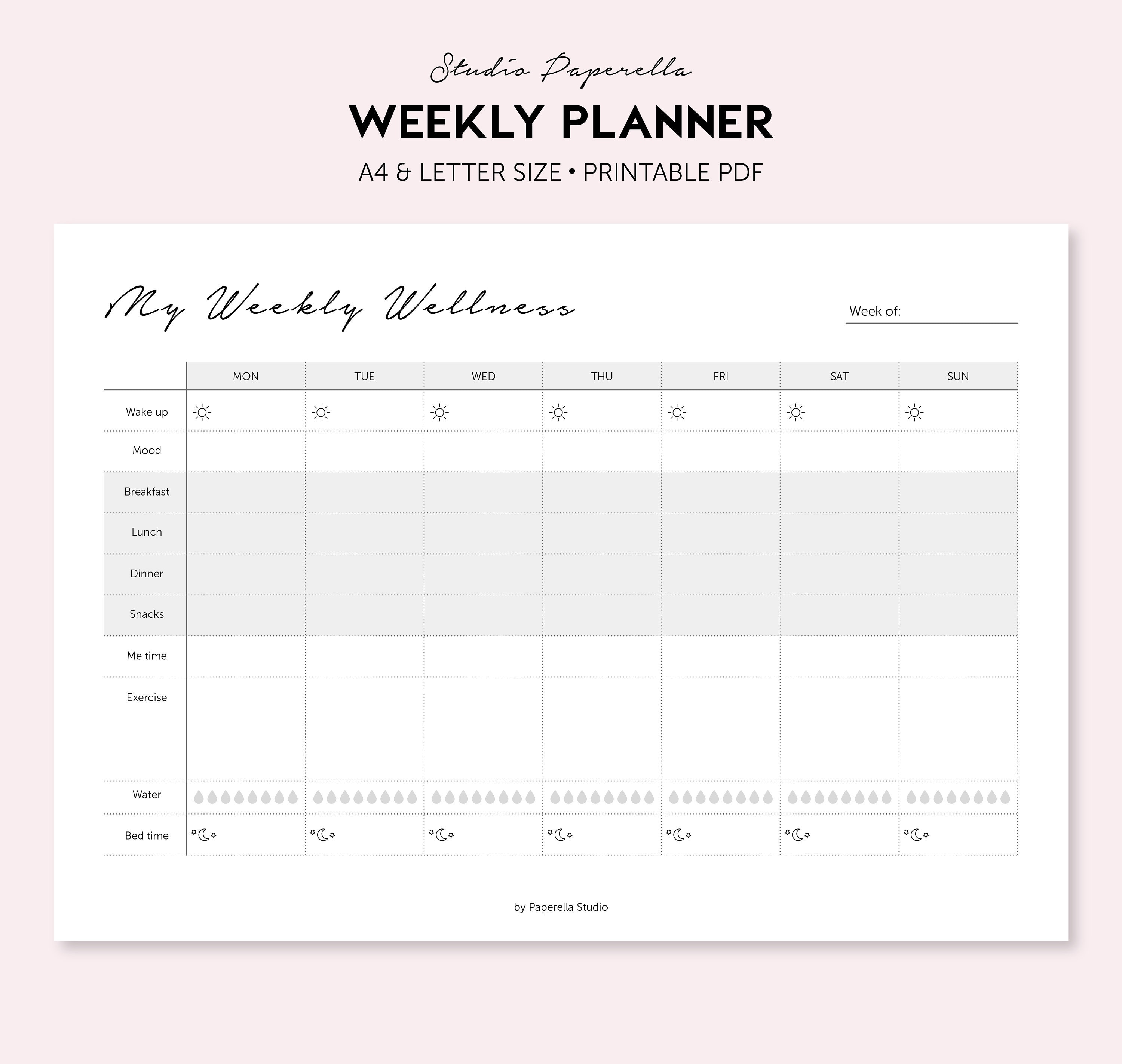 Printable Weekly Wellness Journal, Wellness Planner , Weekly Layout ...